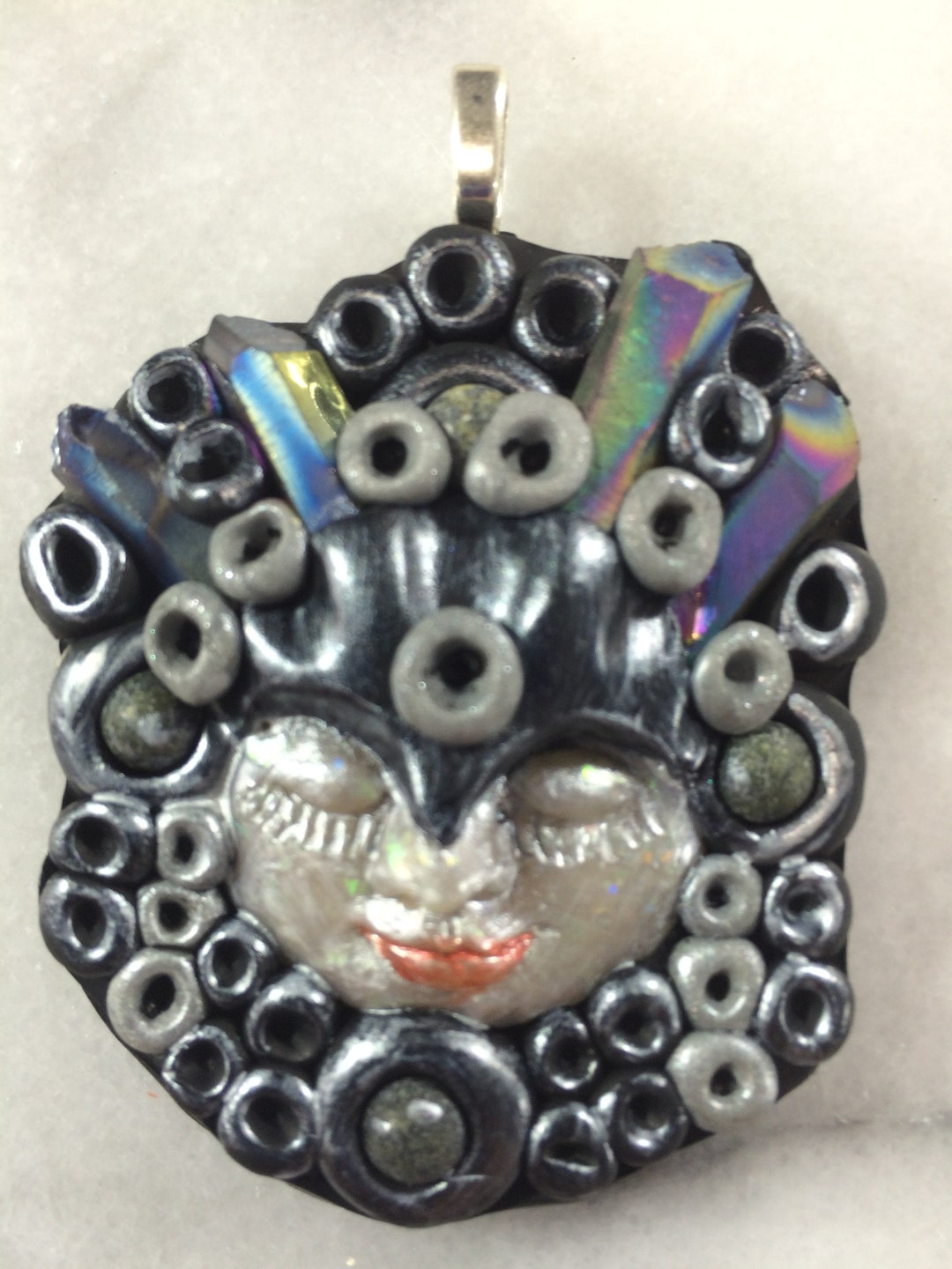 Black, Gray Gothic Goddess Pendant / Medallion / Talisman With Four ...