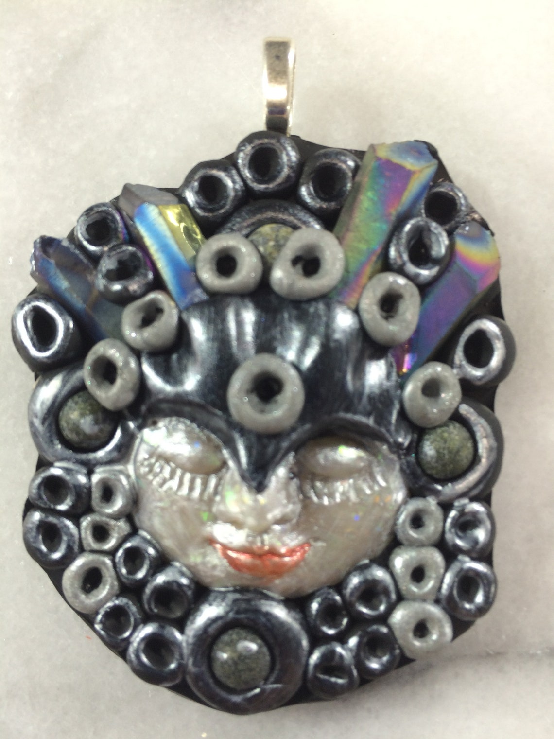 Black, Gray Gothic Goddess Pendant / Medallion / Talisman With Four ...