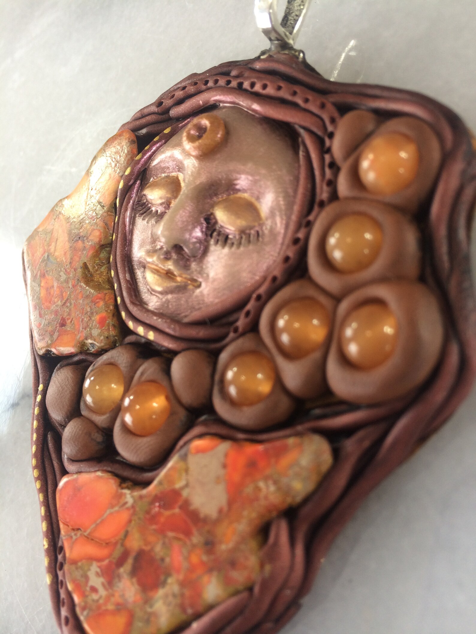 Orange and Brown Goddess Pendant / Medallion / Talisman With Two Large ...