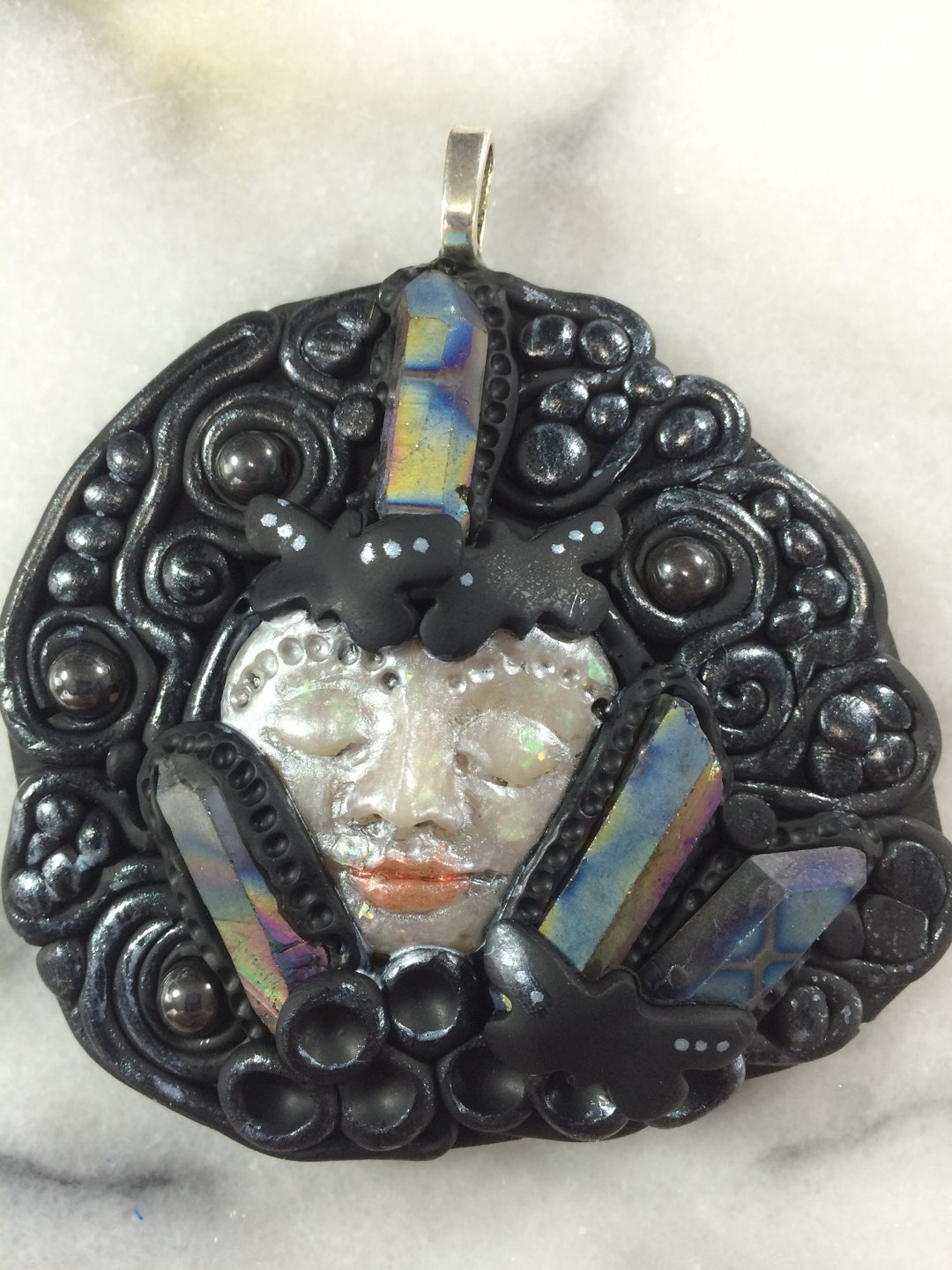 Black Gothic Goth Goddess Pendant / Medallion / Talisman With Four ...