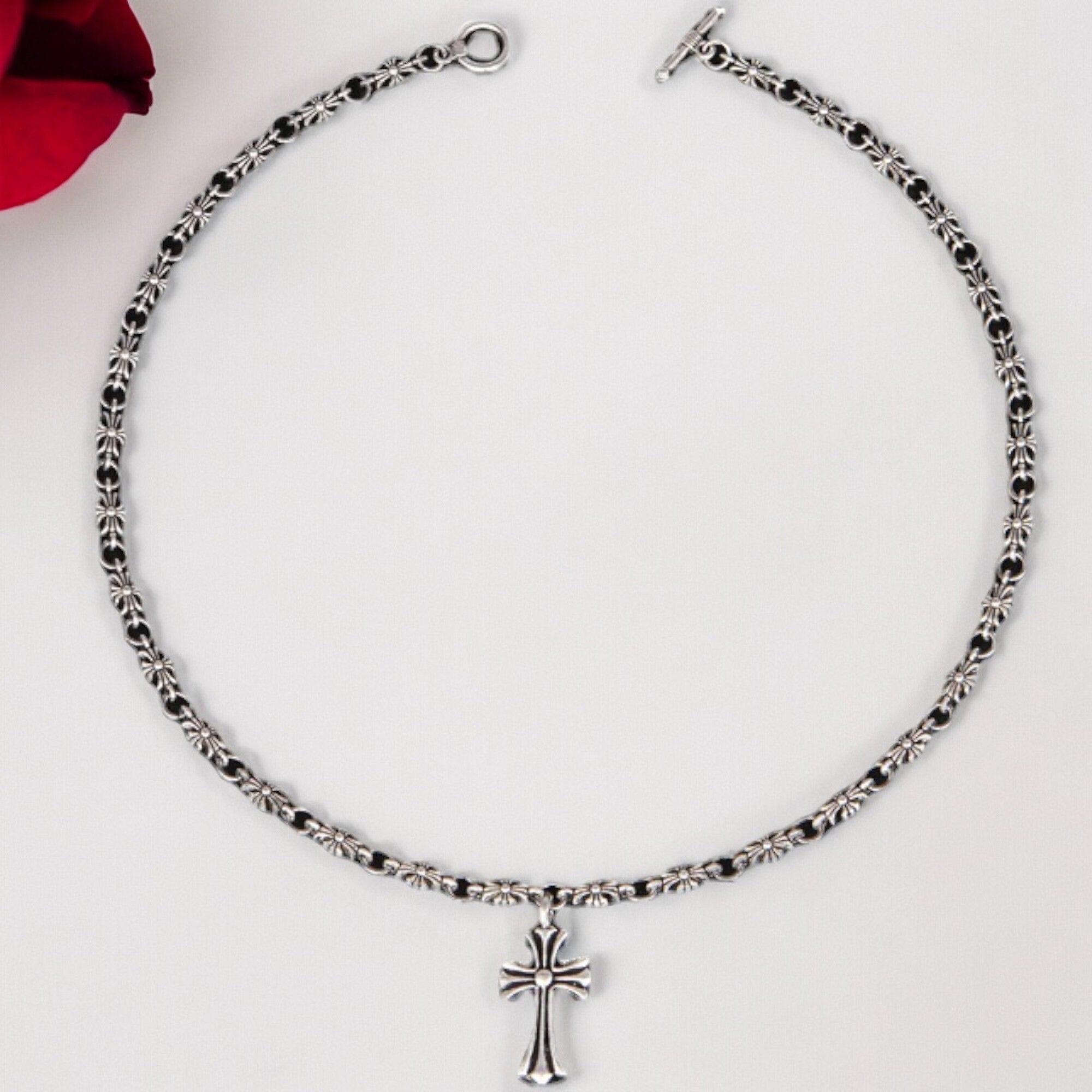 Y2K Cross Chain Necklace Punk Style Stainless Steel Pendant Trendy Ch ...