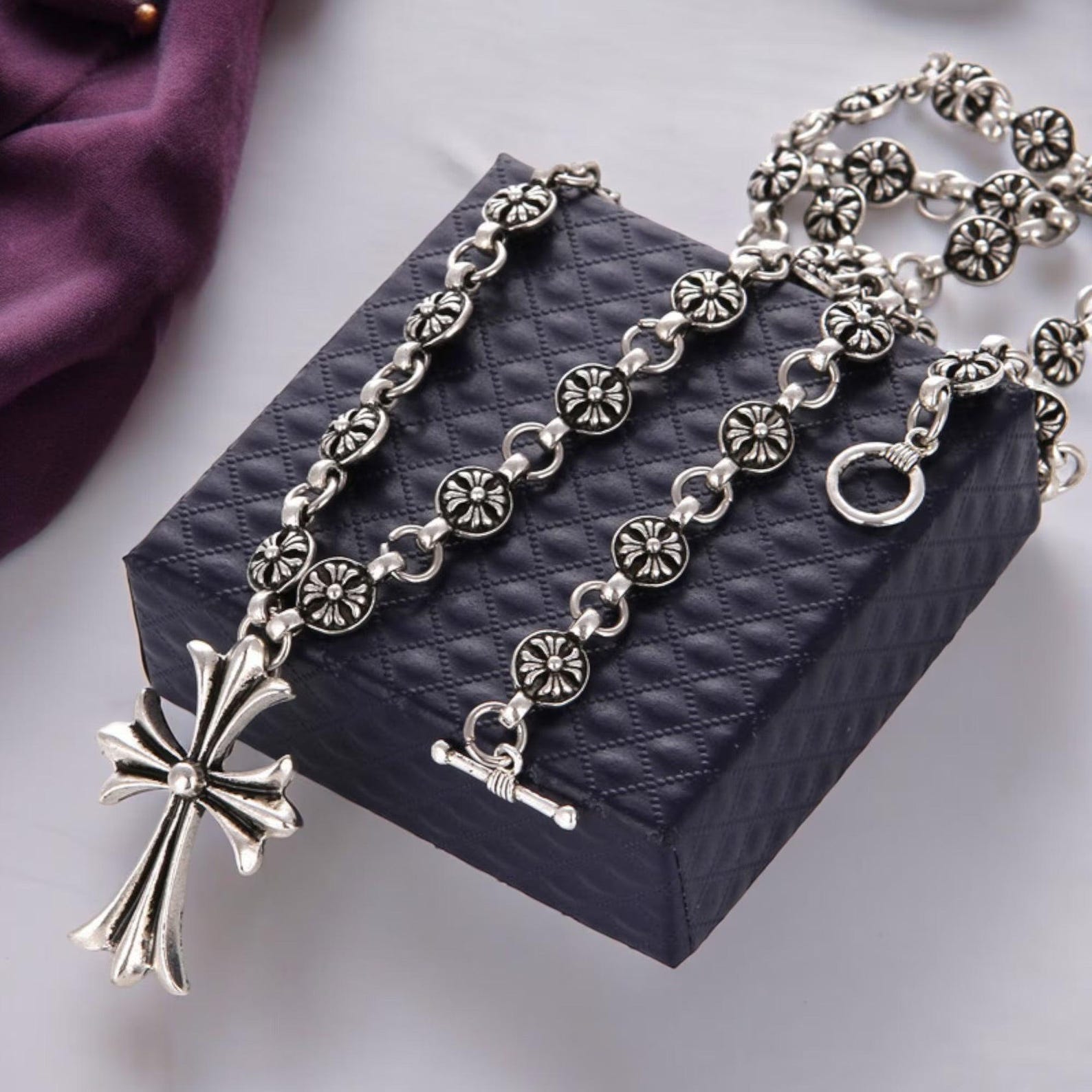 Y2K Cross Chain Necklace Punk Style Stainless Steel Pendant Trendy Ch ...