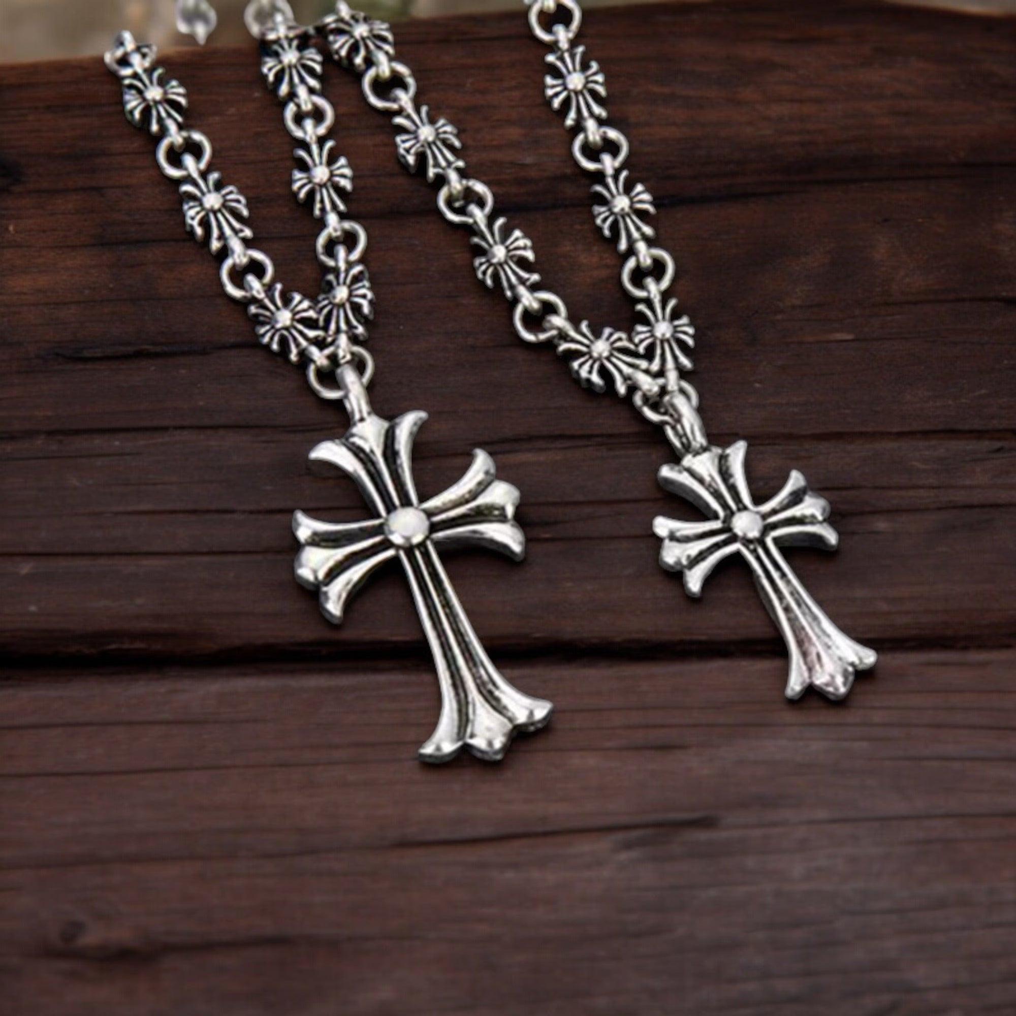 Y2K Cross Chain Necklace Punk Style Stainless Steel Pendant Trendy Ch ...