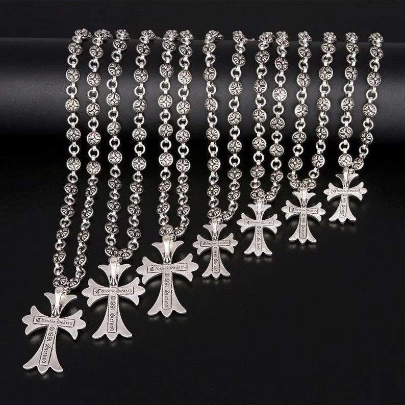 Y2K Cross Chain Necklace Punk Style Stainless Steel Pendant Trendy Ch ...