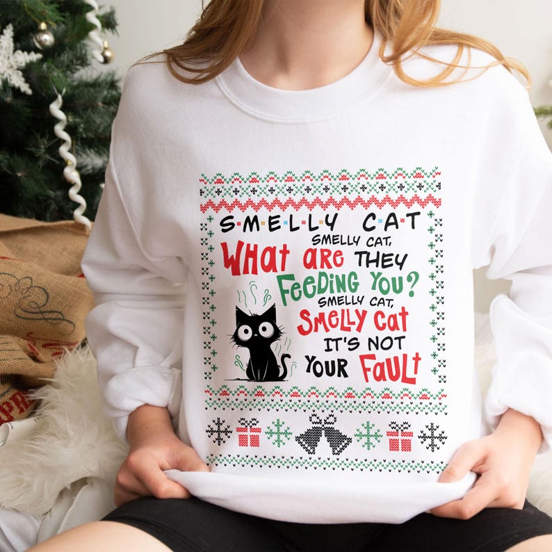 Funny Smelly Cat Phoebe Song Ugly Sweater, 90s Friends Movie Christmas ...