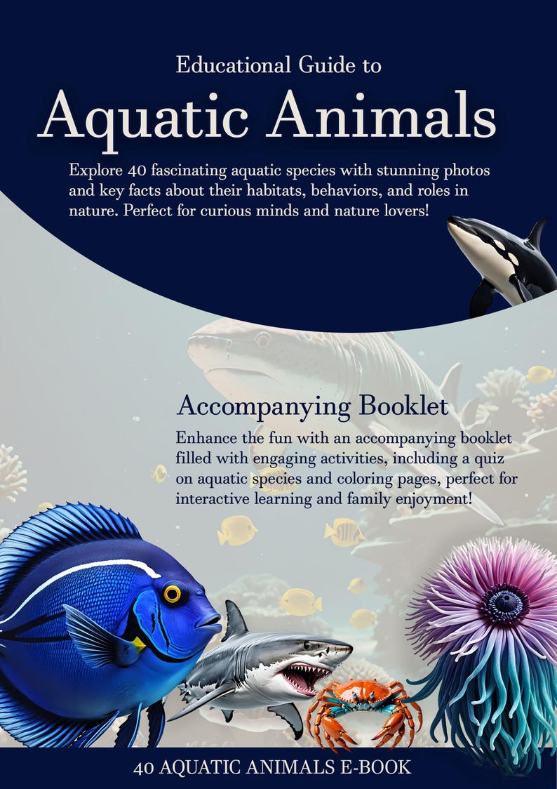 Educational Aquatic Animals Guide Bundle: 40 Aquatic Animals Book, Quiz ...