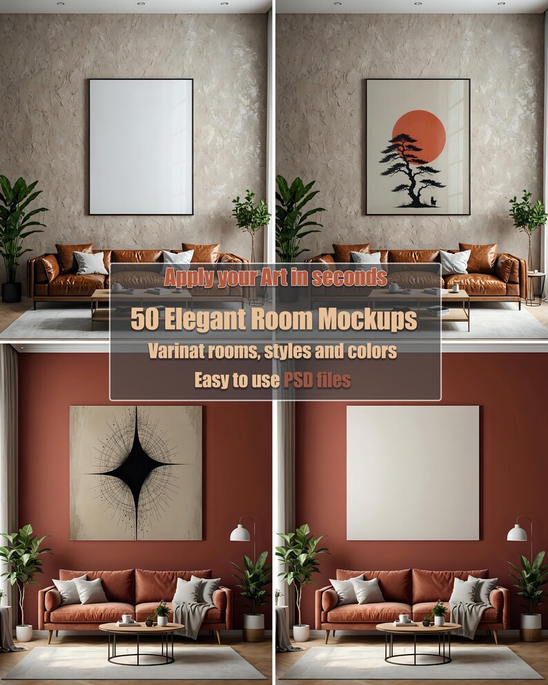 50 Elegant Room Mockups - PSD Files for Easy Wall Art Display - Etsy