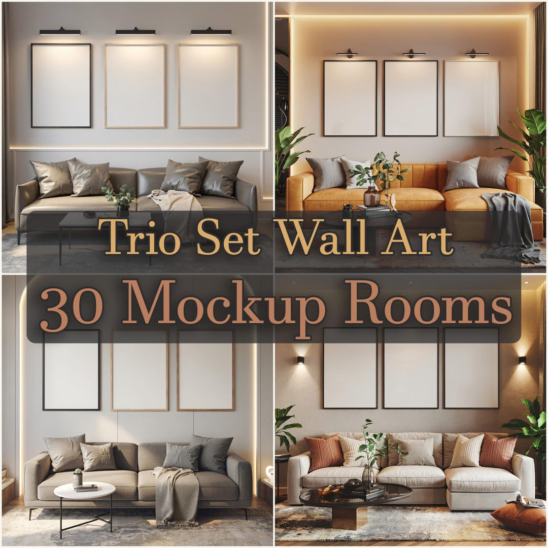 30 Wallart Trio Mockup Bundle, PSD Mockup Kit, Wall Mockup Frame, Boho ...