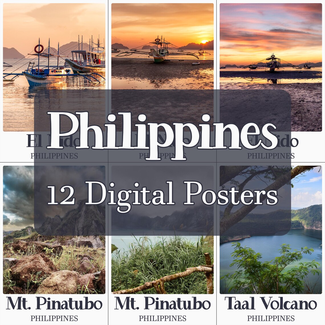 Philippines Travel Art Prints: Filipino Landmarks Decor (set of 12 ...