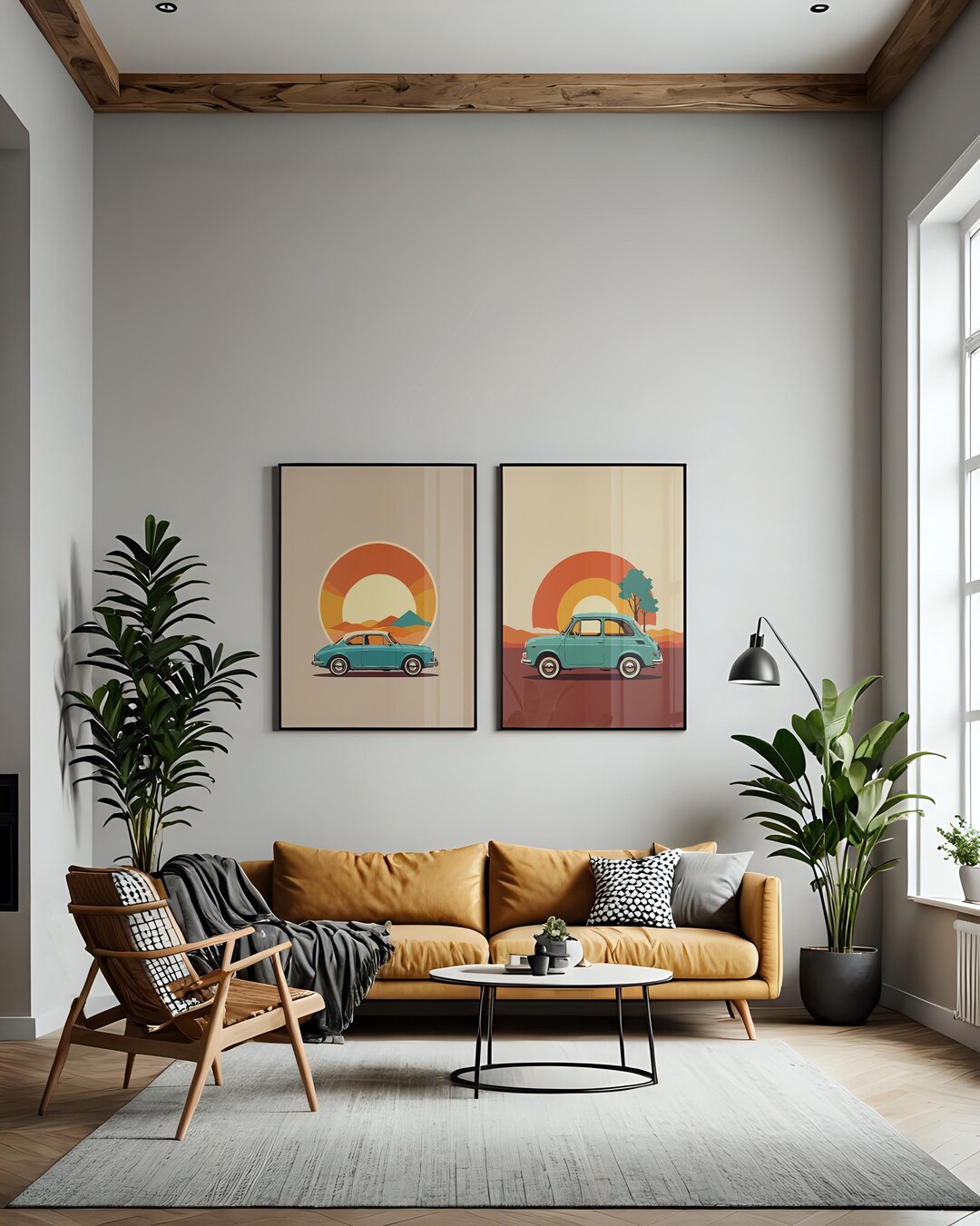 Mid-century Vintage Cars | Set of 2 Abstract Art Prints - Etsy