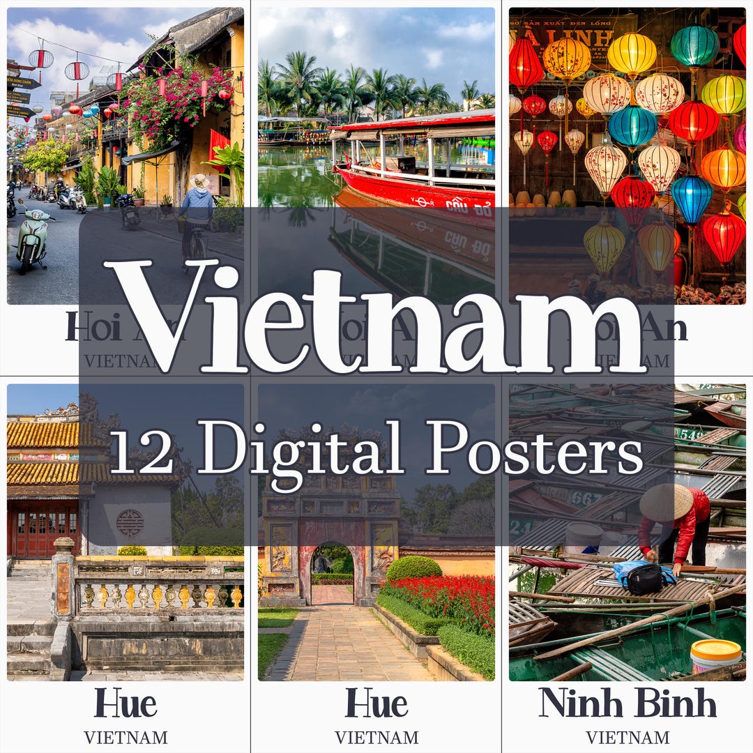 Set of 12 Digital Posters – Modern & Colorful Vietnam Travel Art ...