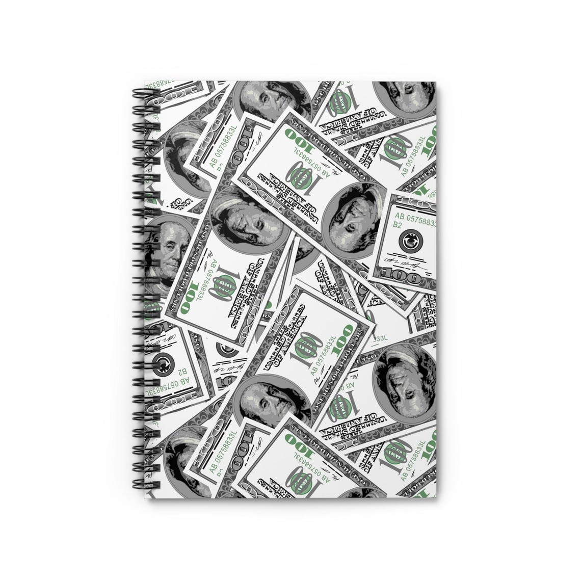 100 Dollar Bill Spiral Notebook, Money Spiral Notebook Journal, Ruled ...