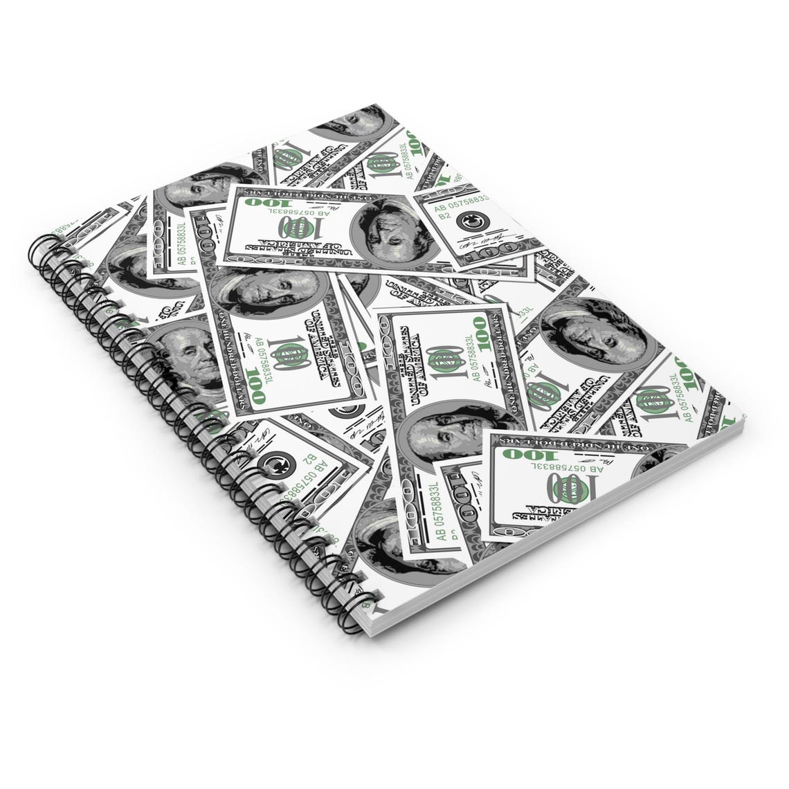 100 Dollar Bill Spiral Notebook, Money Spiral Notebook Journal, Ruled ...