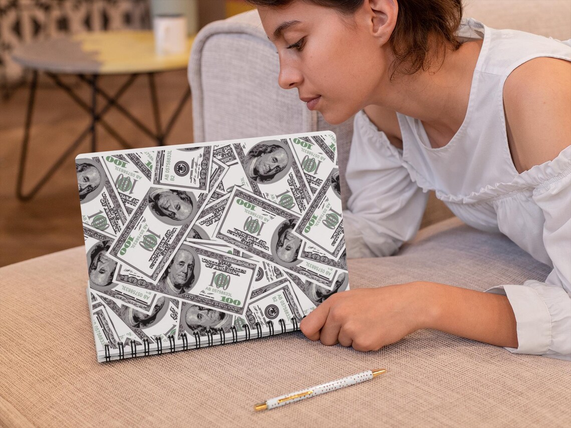 100 Dollar Bill Spiral Notebook , Money Design Journal, Fun Coworker ...