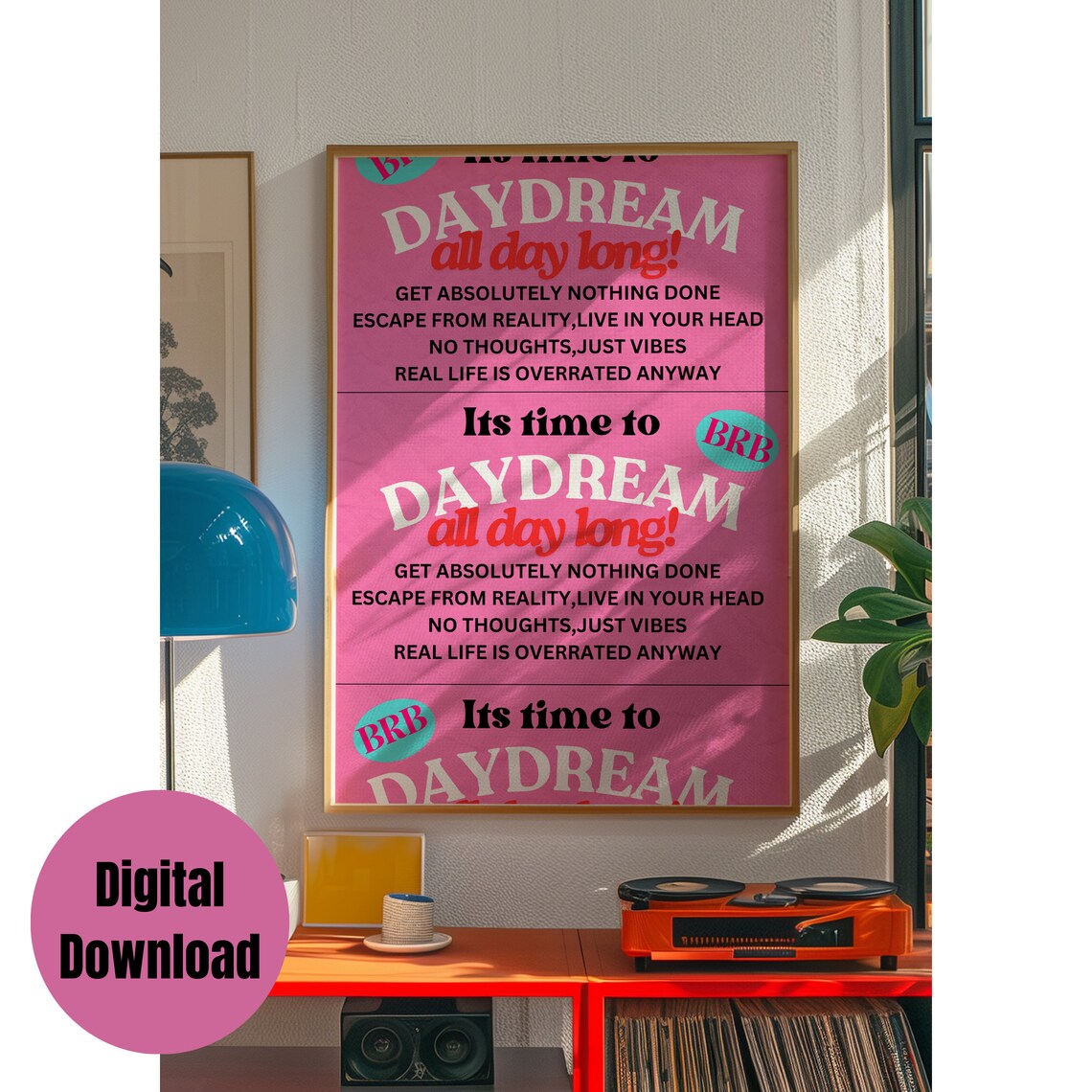 Retro Digital Poster Print, Printable Vintage Wall Art, Instant ...