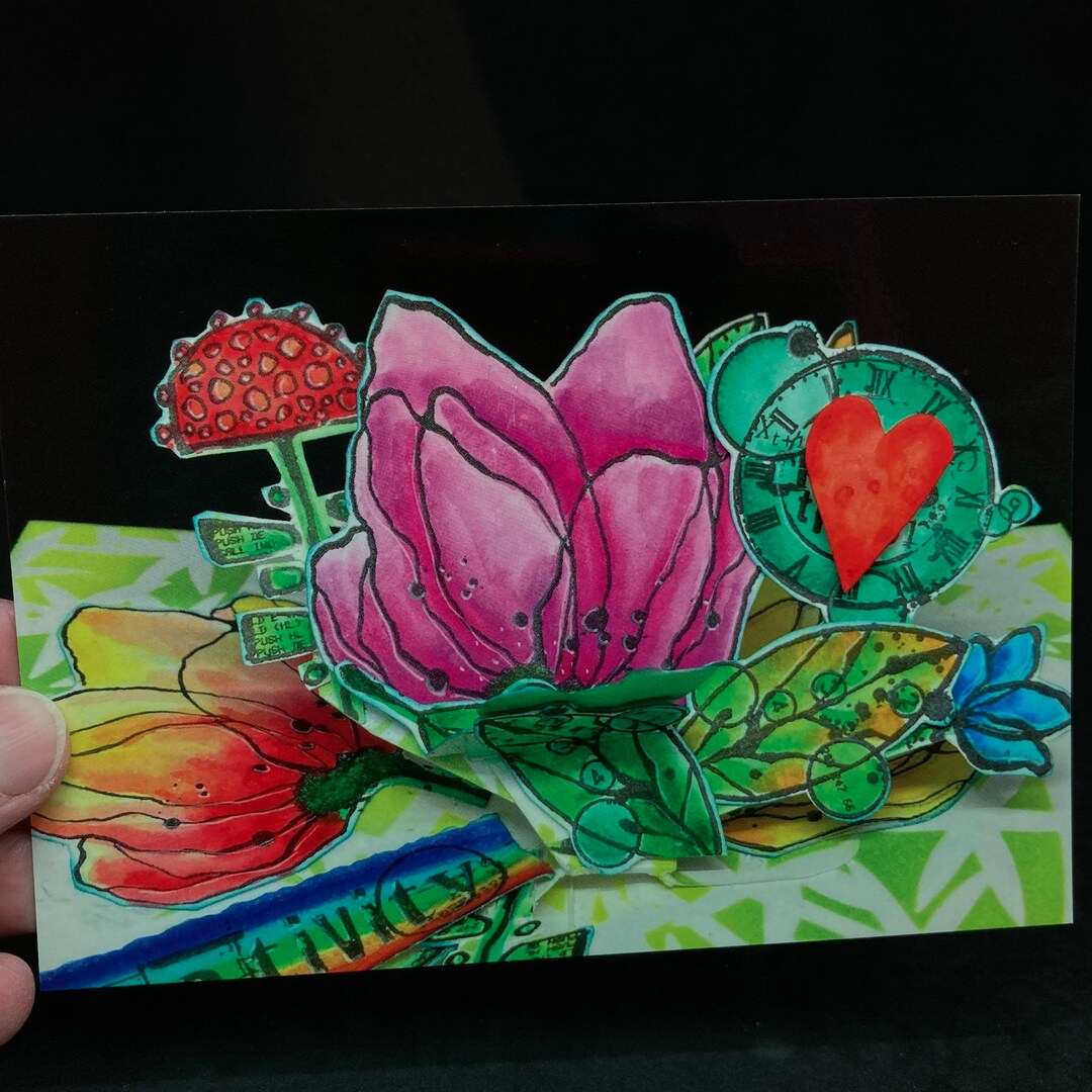 Botanical Postcard With Bold Pink and Orange Flowers, Spring Flower ...