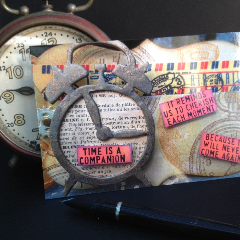 Postcard With Vintage Clock Happy Birthday Card With Quote - Etsy
