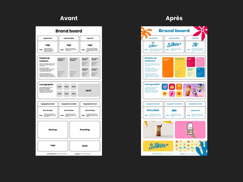 Template brand board éditable Canva Illustrator | kit de marque ...