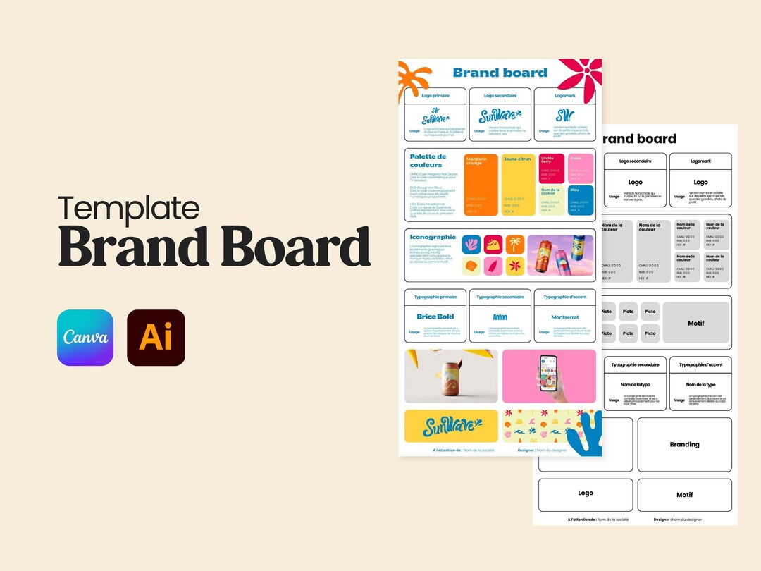 Template brand board éditable Canva Illustrator kit de marque Modèle ...