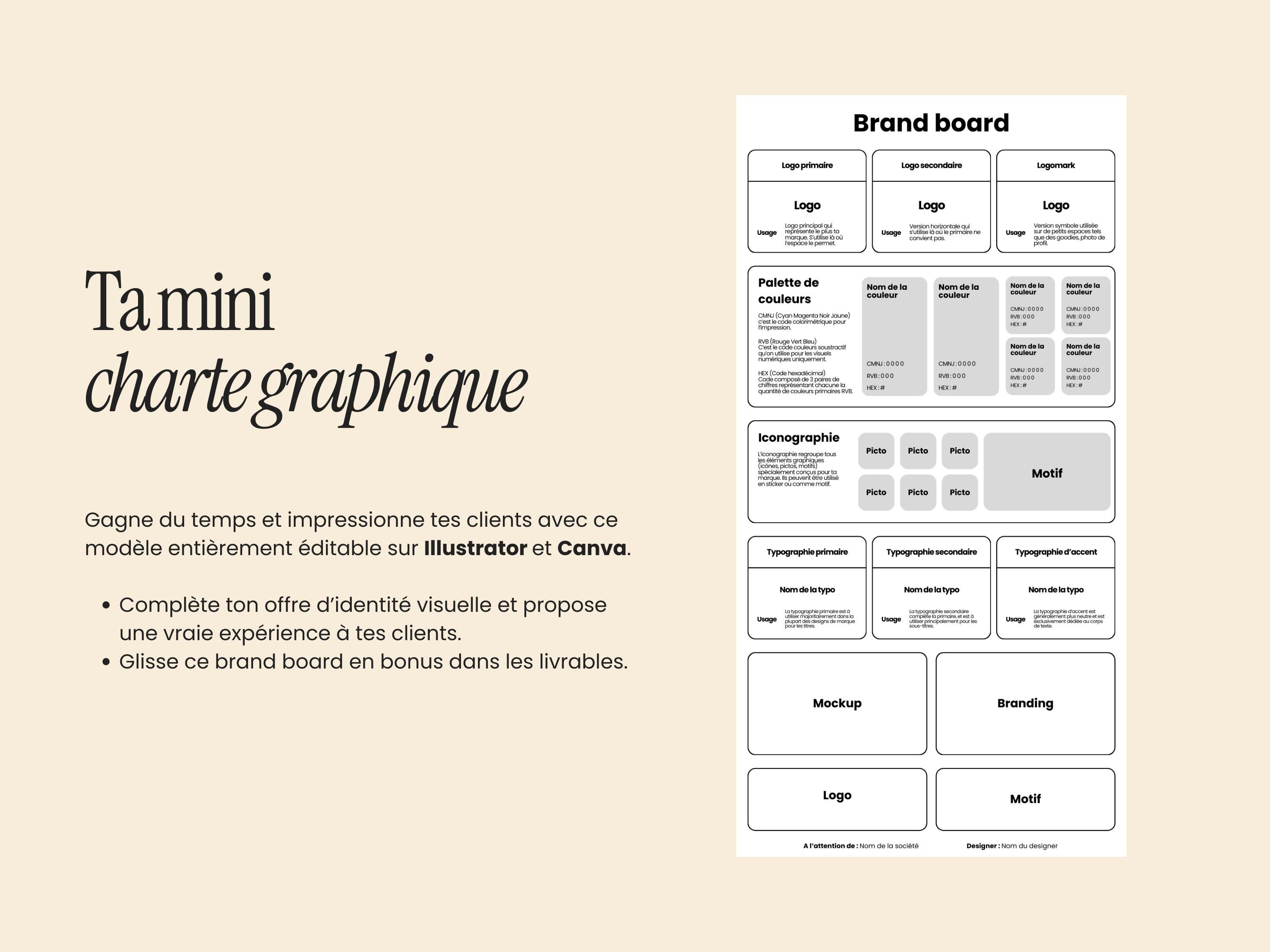 Template brand board éditable Canva Illustrator | kit de marque ...