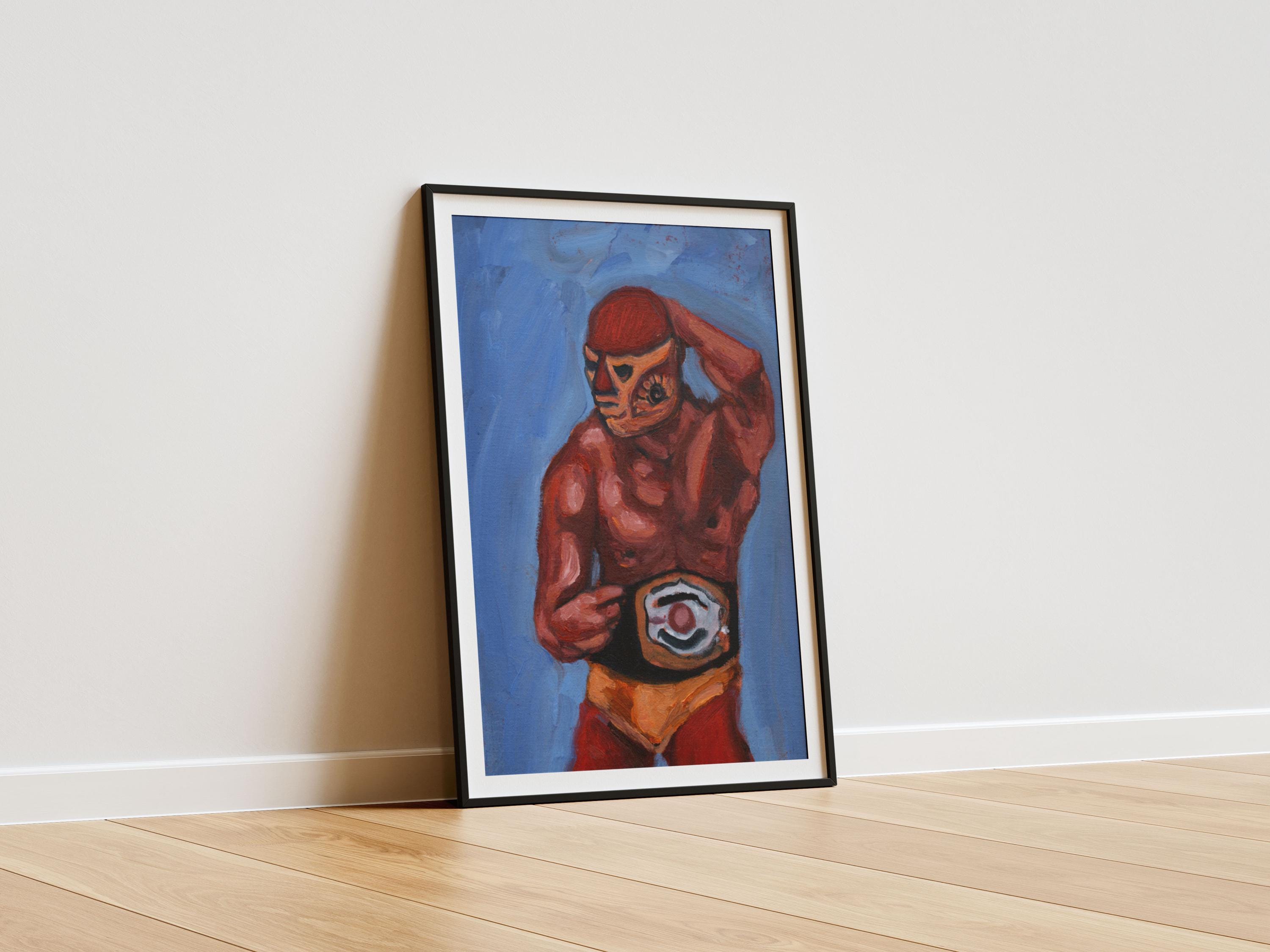 Lucha Art Print | Wrestler Poster | Original Oil Painting | Retro Wall ...