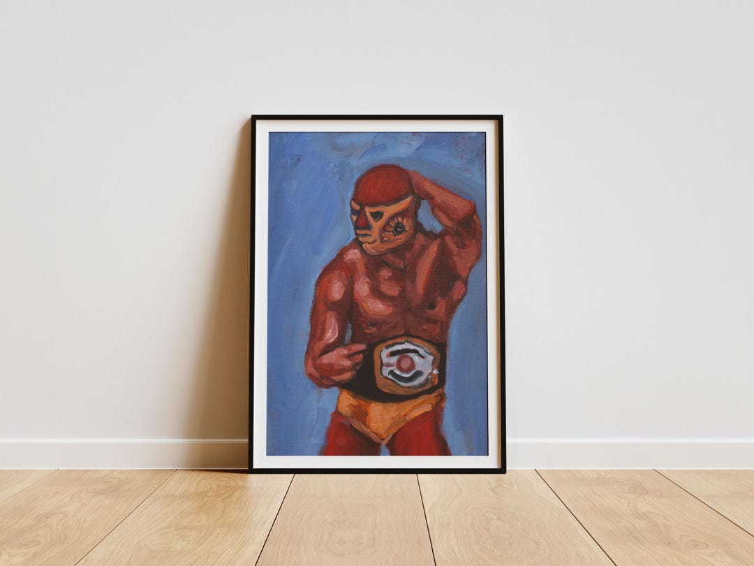 Lucha Art Print | Wrestler Poster | Original Oil Painting | Retro Wall ...