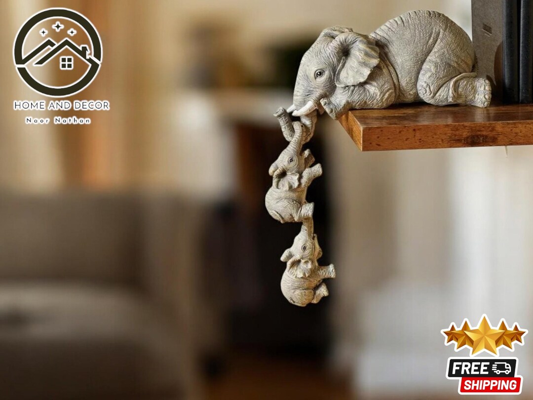 Three Elephants Figurine | Resin Craft Garden Ornaments | Mother & Baby ...