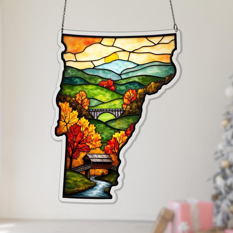 Vermont Souvenir Ornament, State Map Acrylic Suncatcher, Christmas ...