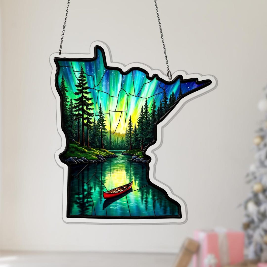 Minnesota Souvenir Ornament, State Map Acrylic Suncatcher, Christmas ...