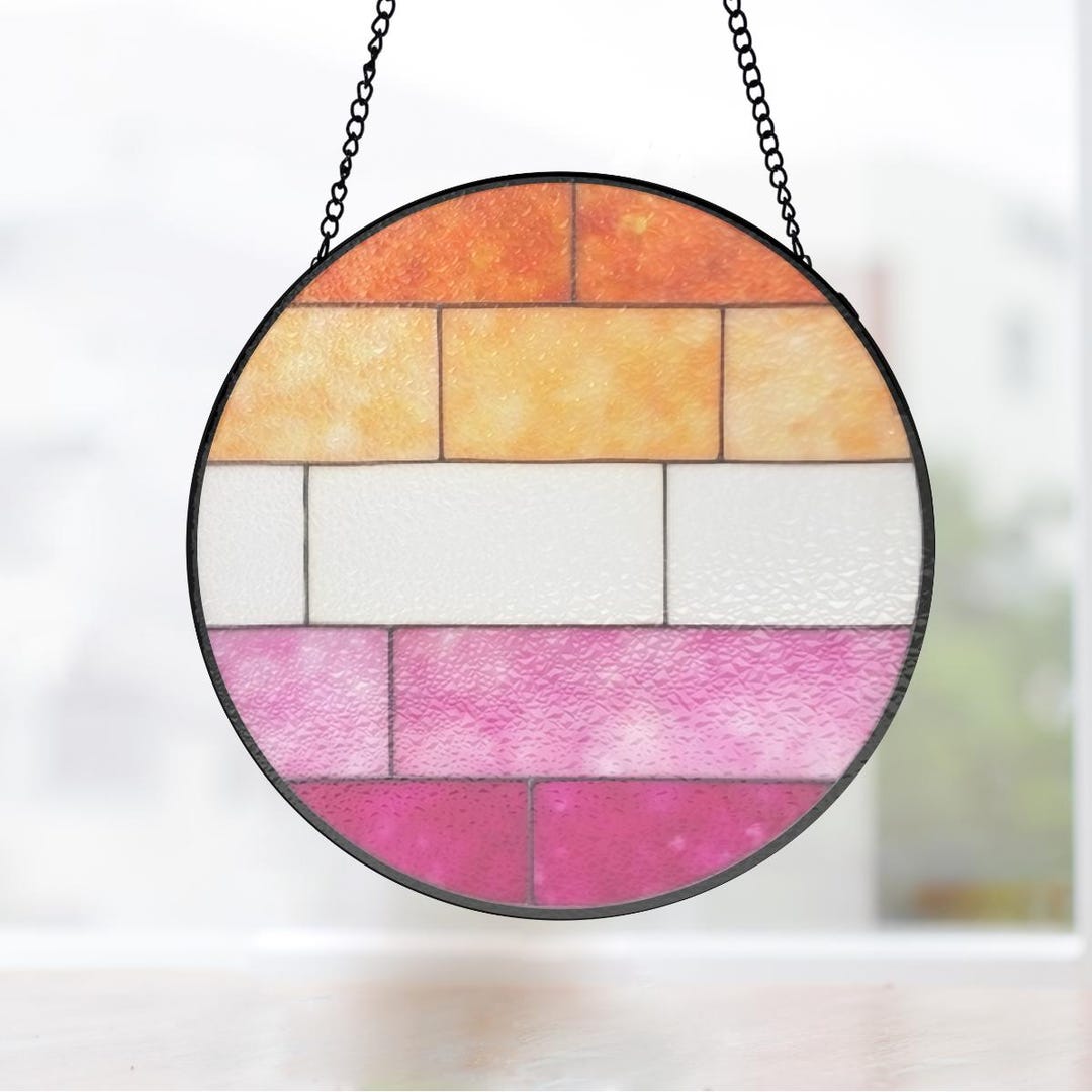 Round Lesbian Pride Flag Suncatcher - LGBTQIA Glass Ornament for Home ...