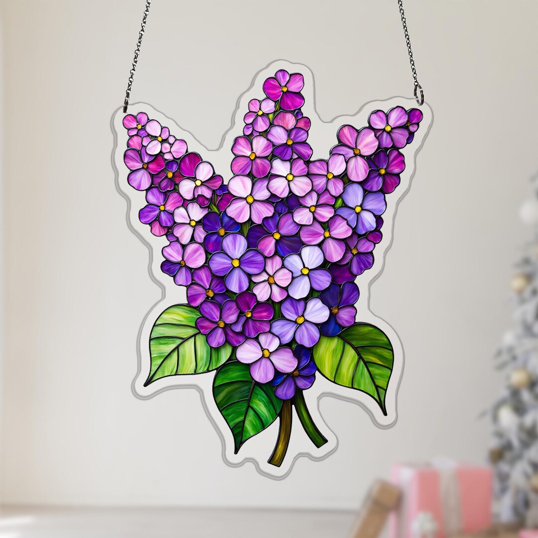 Dwarf Reblooming Lilac Acrylic Window Hanging, Violet Floral Suncatcher ...