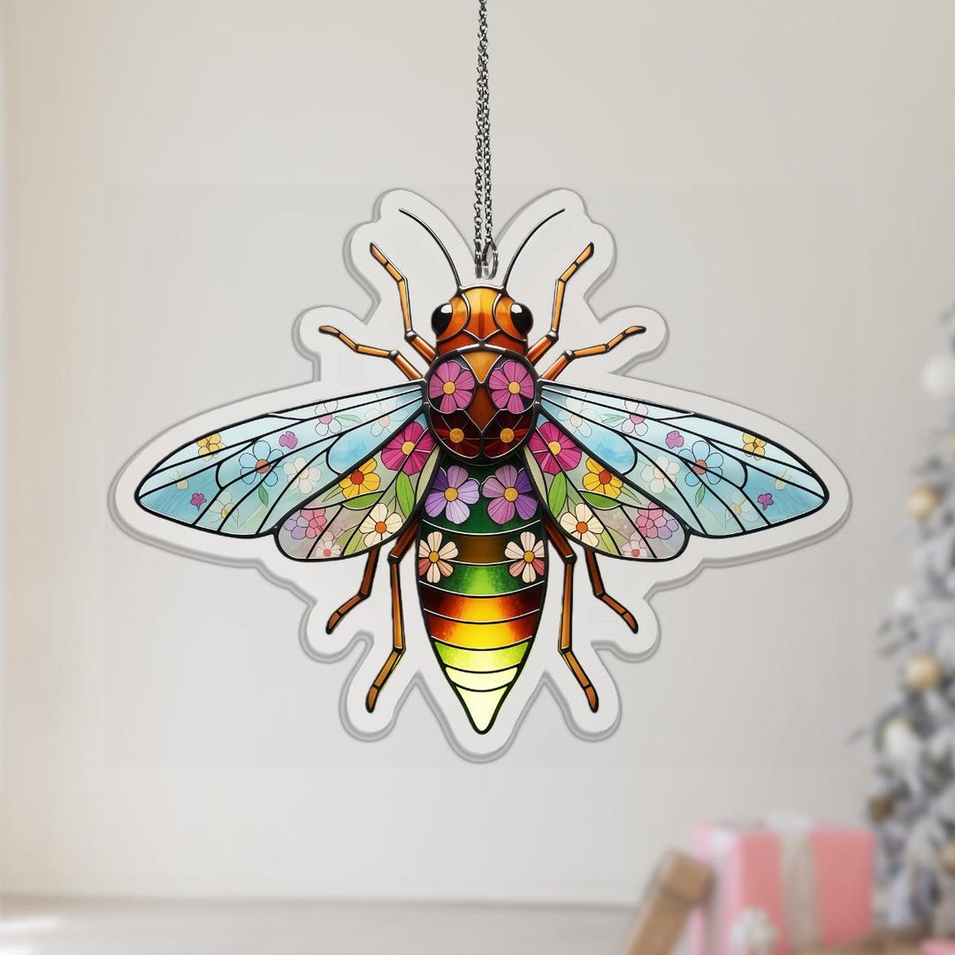 Firefly Window Suncatcher Gift, Floral Acrylic Faux Stained Glass ...