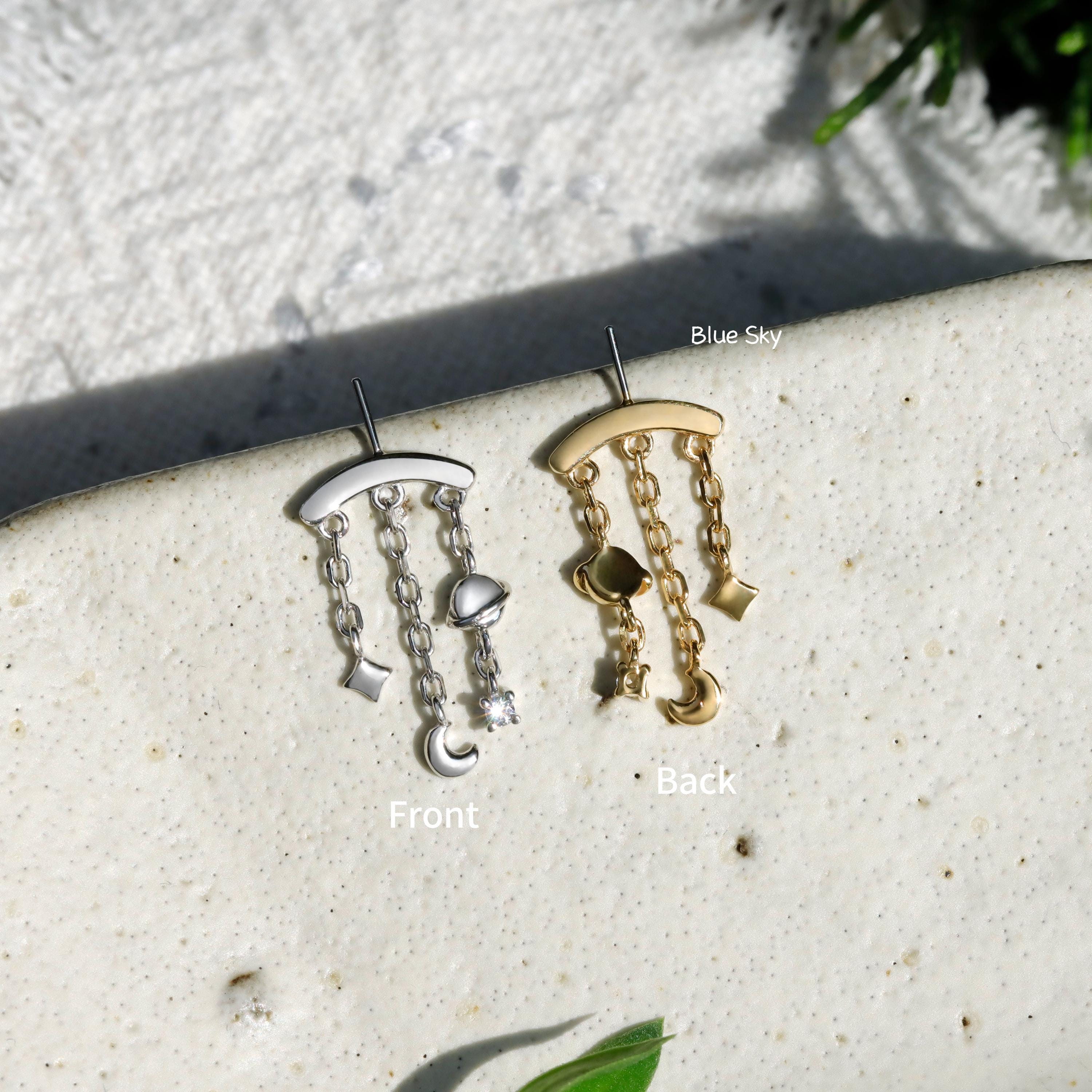 Designed for Vertical Helix Piercing/925 Silver Helix Chain Earring 18K ...