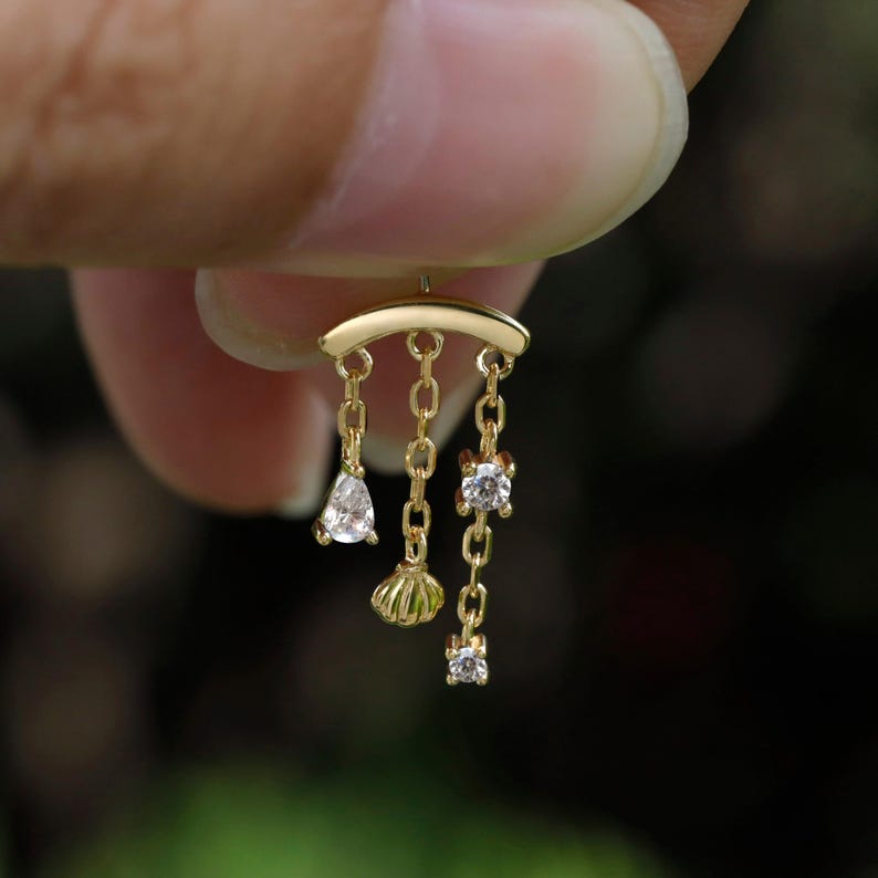 Designed for Vertical Helix Piercing/925 Silver Helix Chain Earring 18K ...