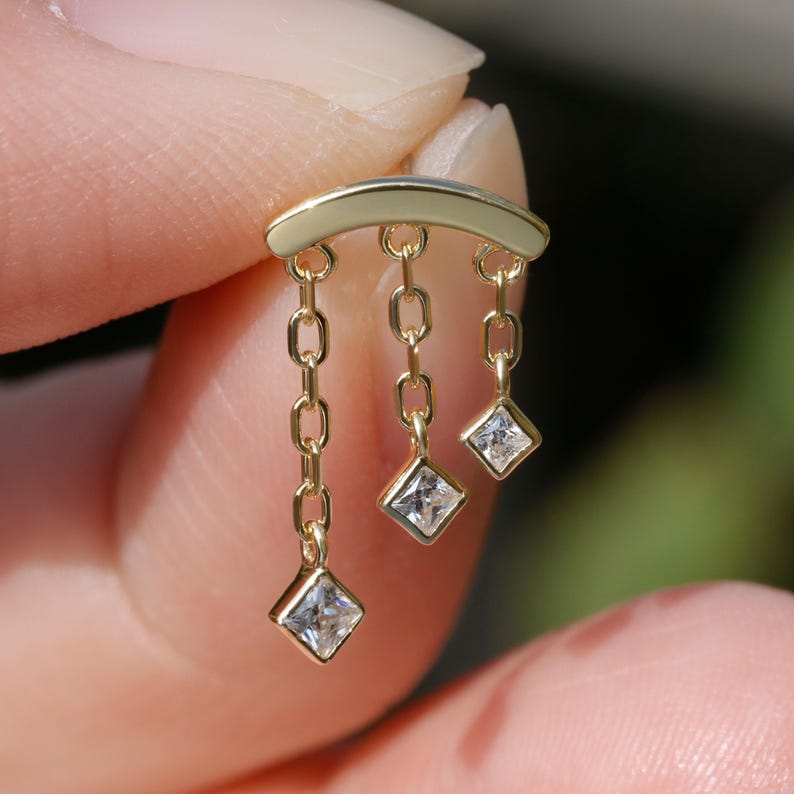 Triple Square CZ Hidden Helix Earring Stud: S925 Silver Floating Helix ...