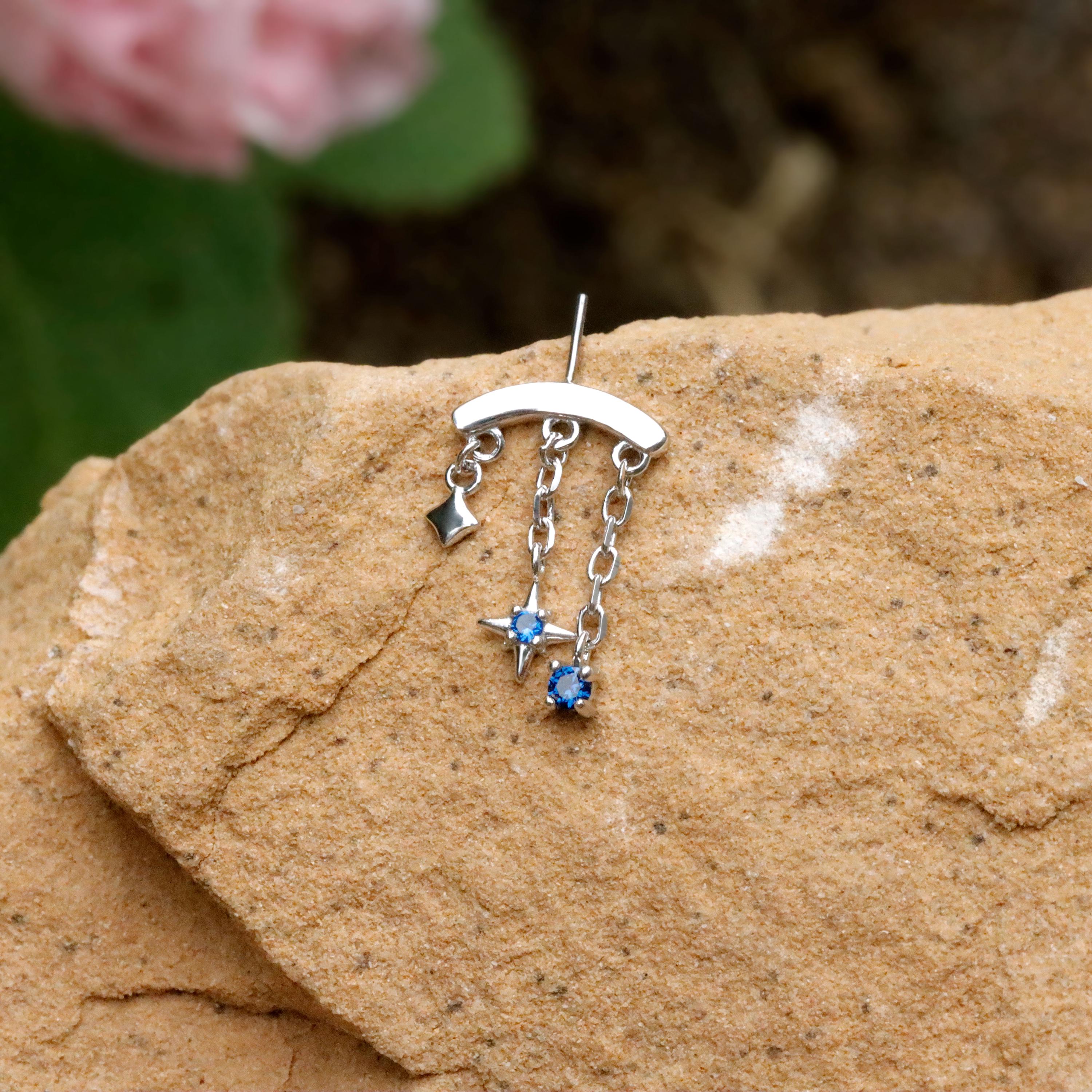 Left Ear Vertical Helix Dangle Earrings Stud/ Star Chain Vertical Helix ...