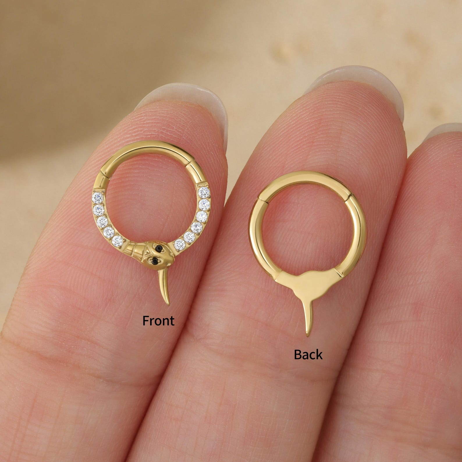 Implant Titanium Snake CZ Septum Ring 16G Gold Hinged Septum Click Nose ...