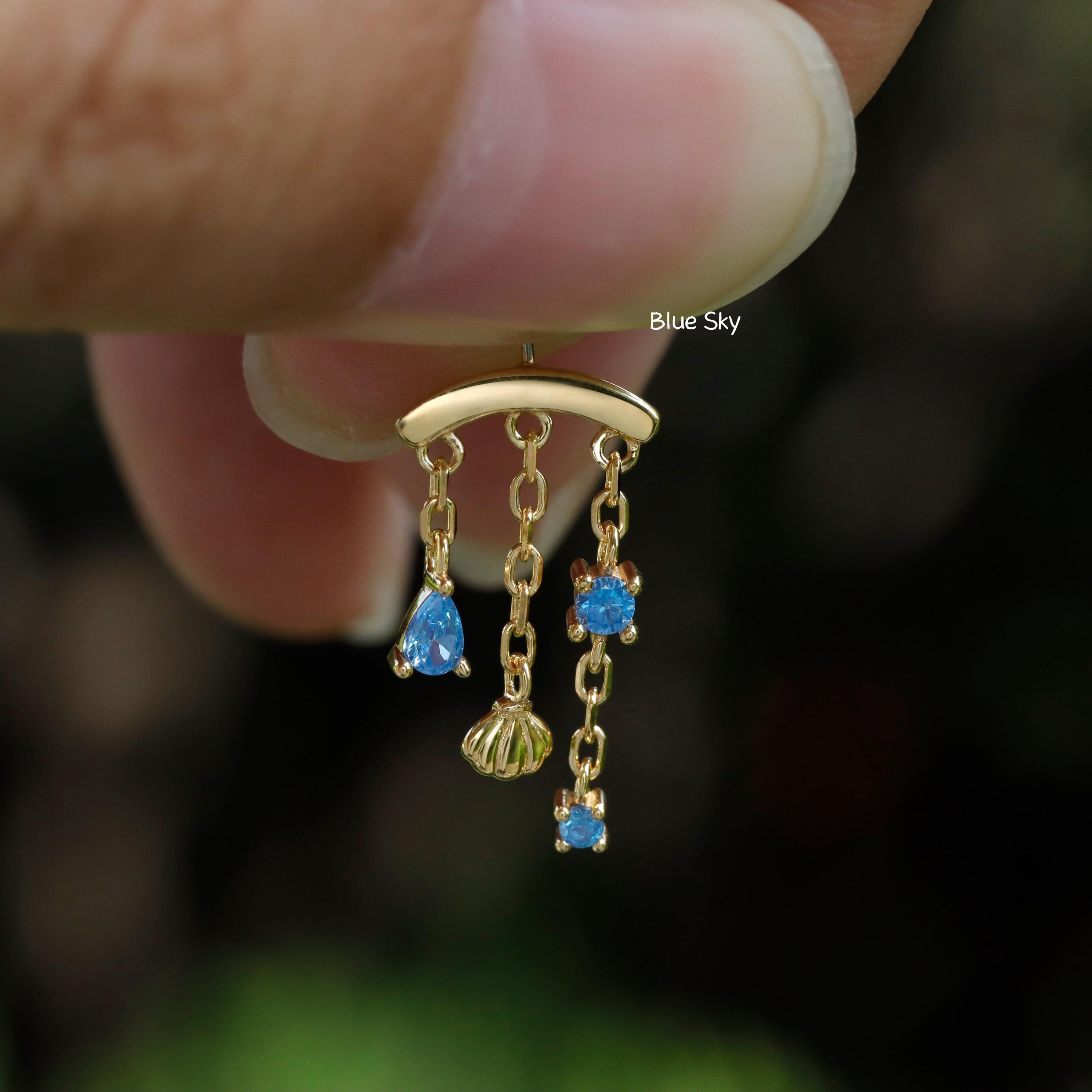 Designed for Vertical Helix Piercing/925 Silver Helix Chain Earring 18K ...