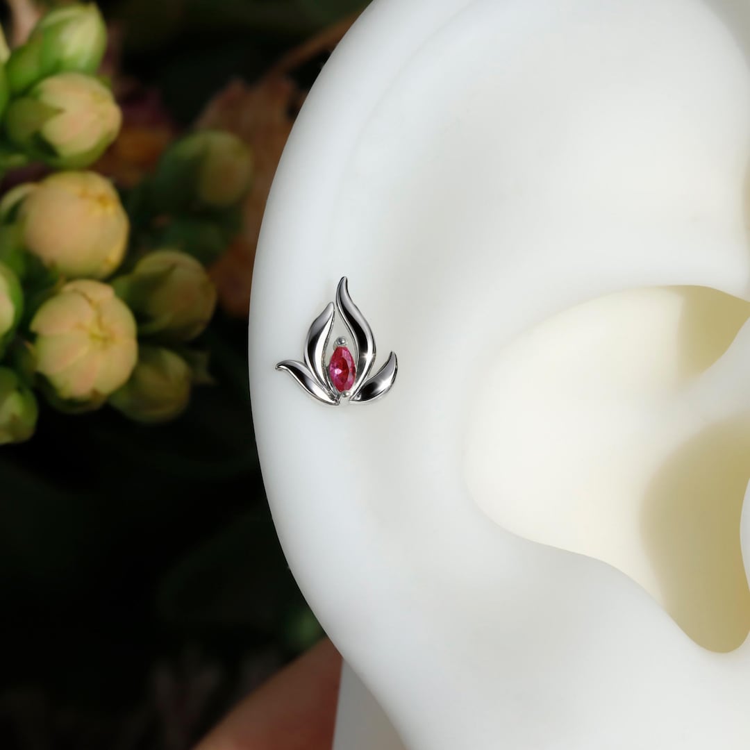 Pink Lotus Threadless Push in Helix Stud, Sterling Silver Cartilage ...