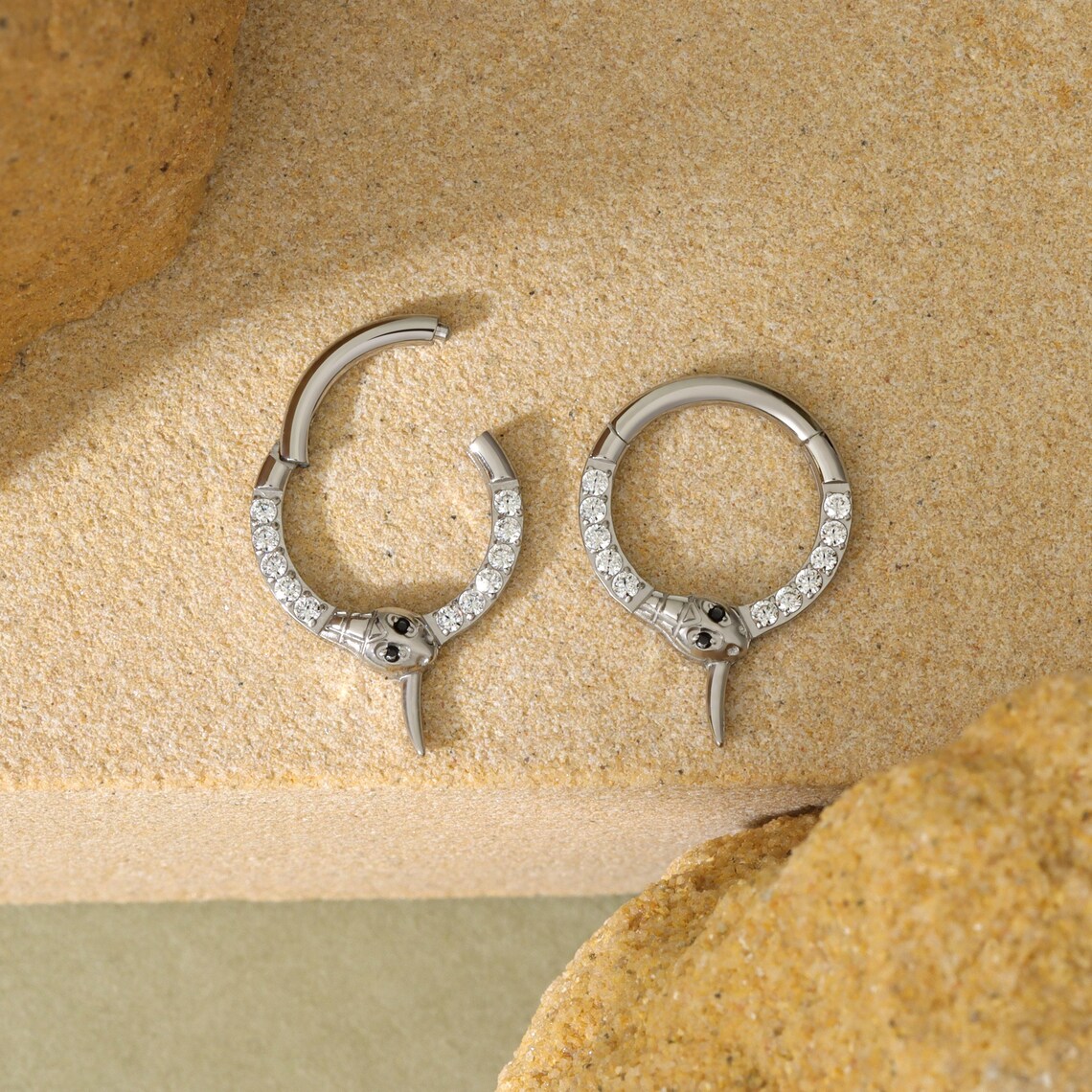 Implant Titanium Snake CZ Septum Ring 16G Gold Hinged Septum Click Nose ...