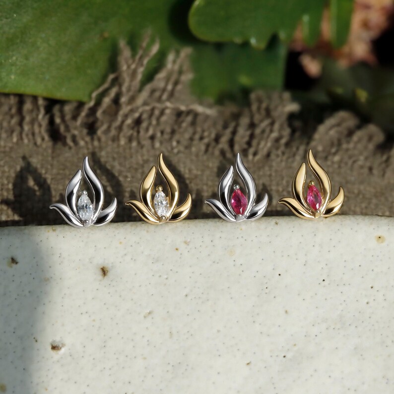 Pink Lotus Threadless Push in Helix Stud, Sterling Silver Cartilage ...