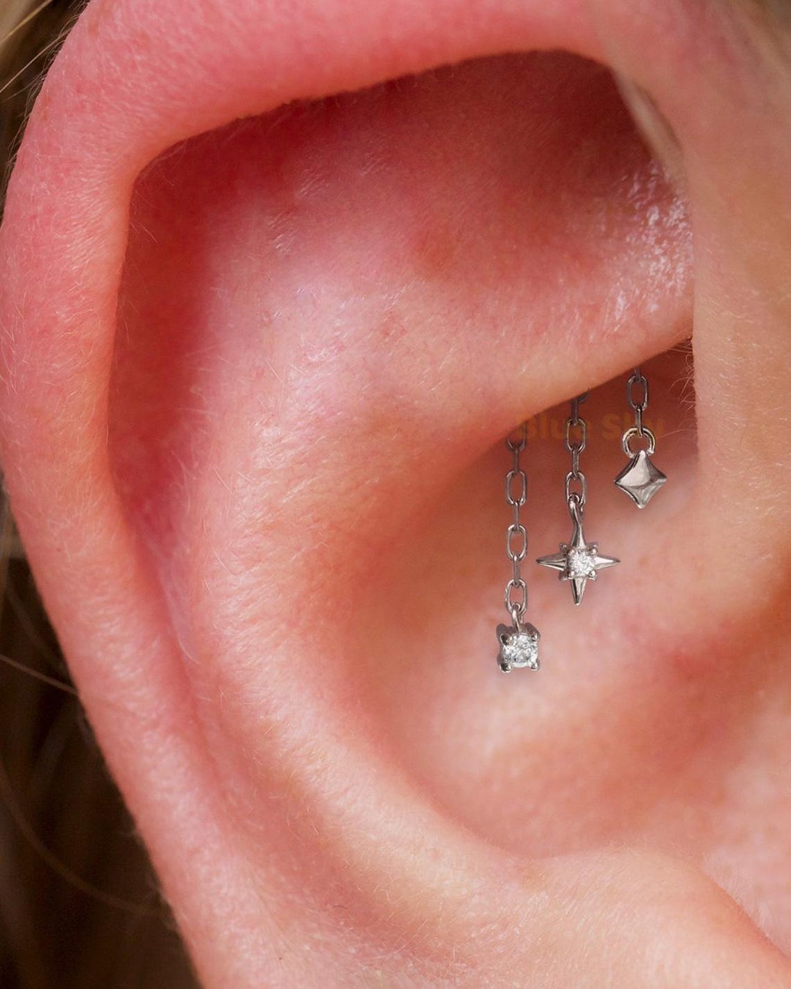 Designed for Hidden Rook Piercings/ 925 Silver Helix Chain Earring 18K ...