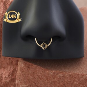 14K 16G Sun Hinged Septum Clicker Black CZ, Hinged Solid Gold Septum ...