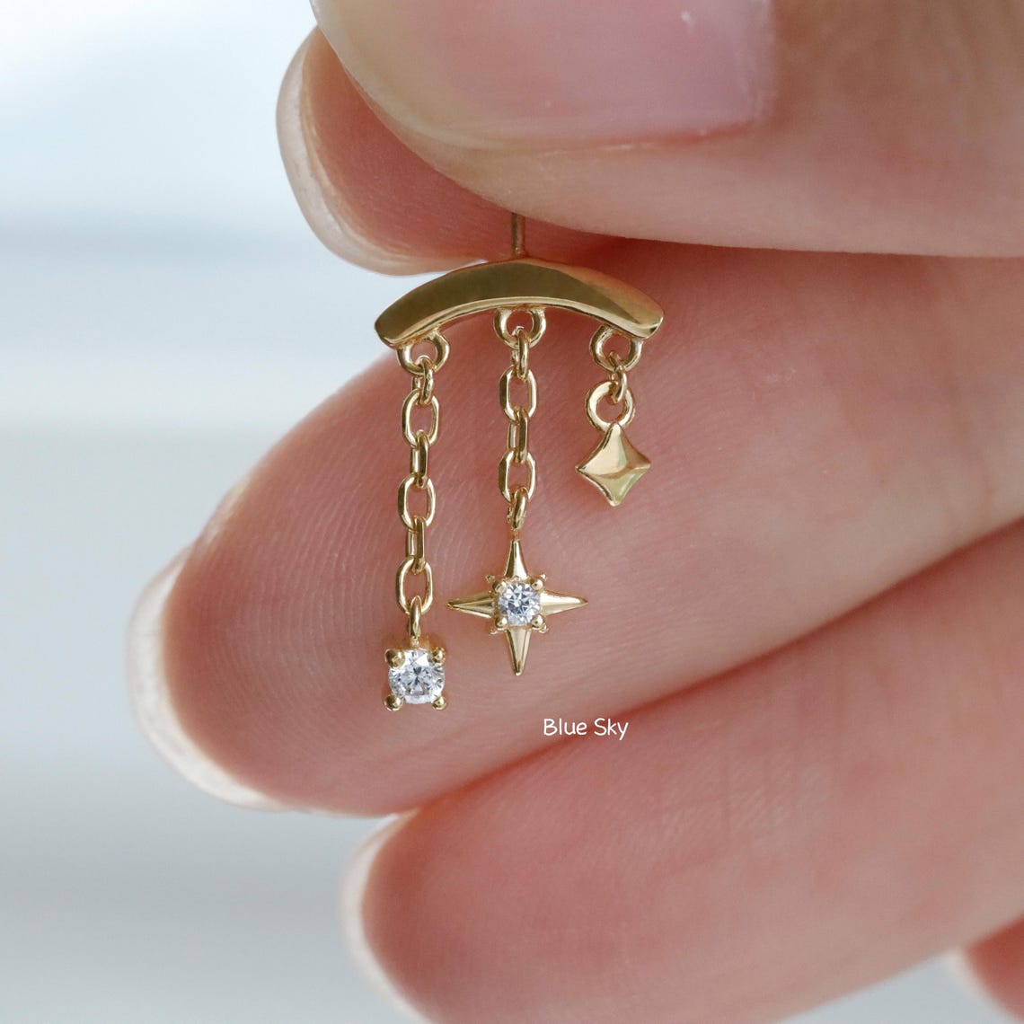 Designed for Hidden Rook Piercings/ 925 Silver Helix Chain Earring 18K ...