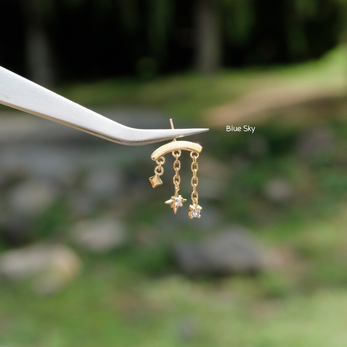 Designed for Hidden Rook Piercings/ 925 Silver Helix Chain Earring 18K ...