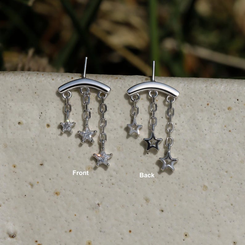 Designed for Vertical Helix Piercings/ Triple Stars CZ Dangle Vertical ...