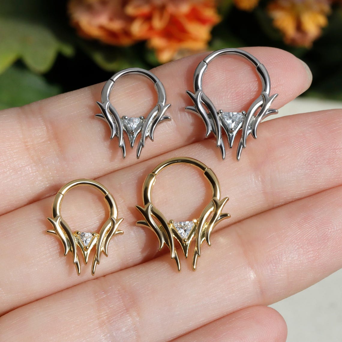 16G Thron Theme Septum Ring With Triangle Stone: Original Design Daith ...