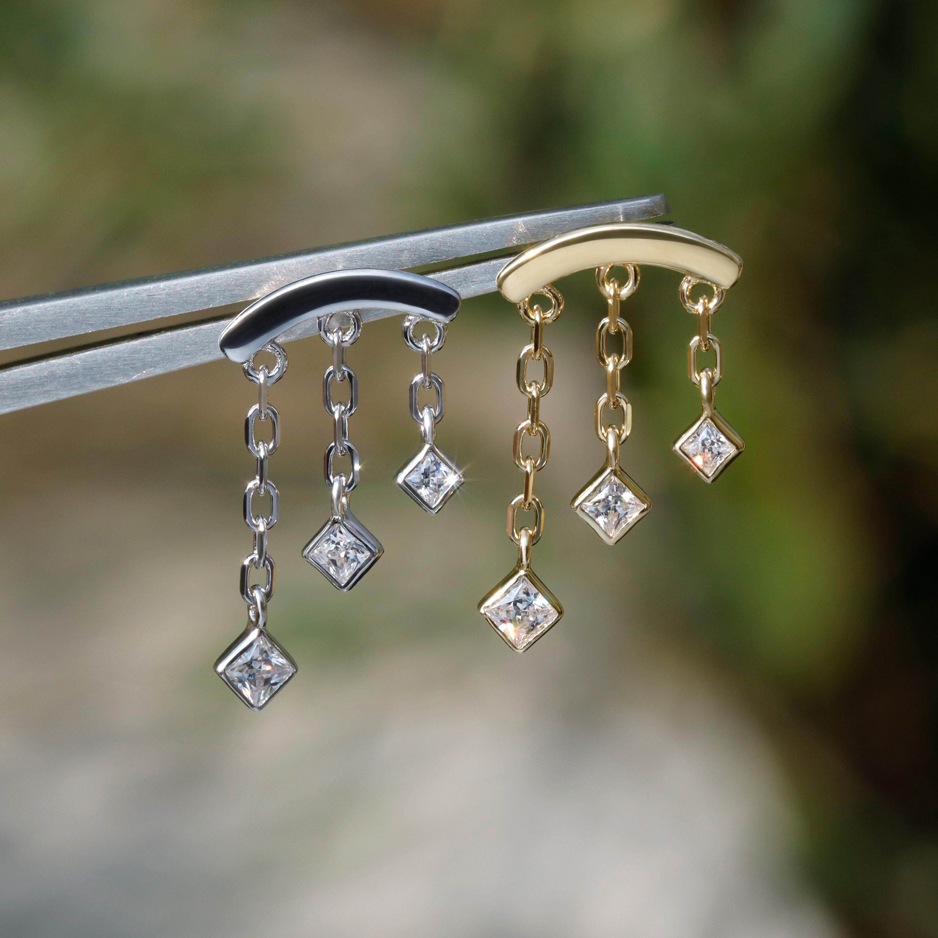 Triple Square CZ Hidden Helix Earring Stud: S925 Silver Floating Helix ...