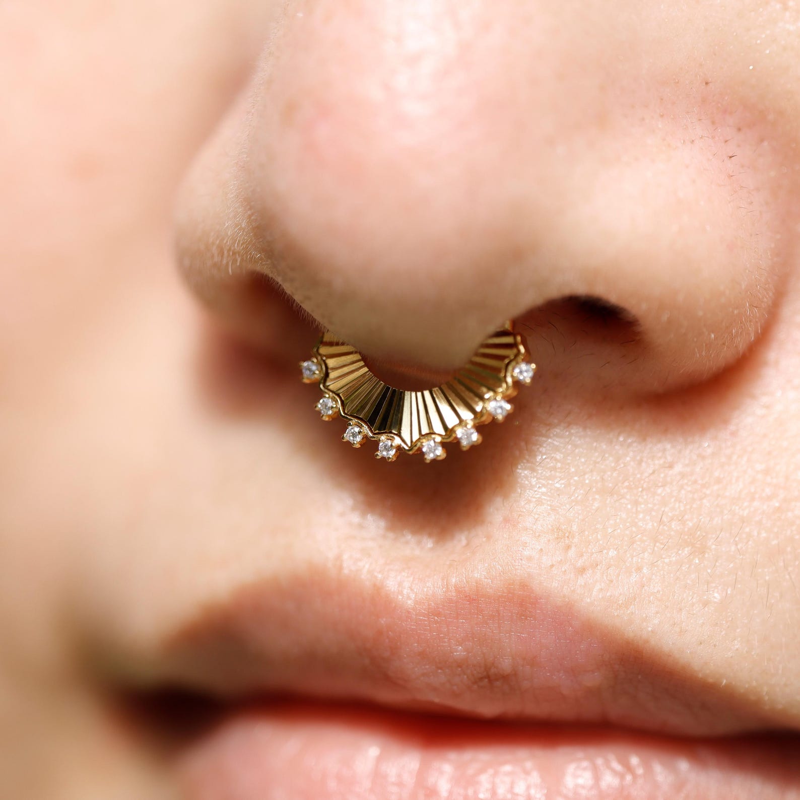 Moissanite Septum Ring Sterling Silver Plated 18K Gold/original Design ...