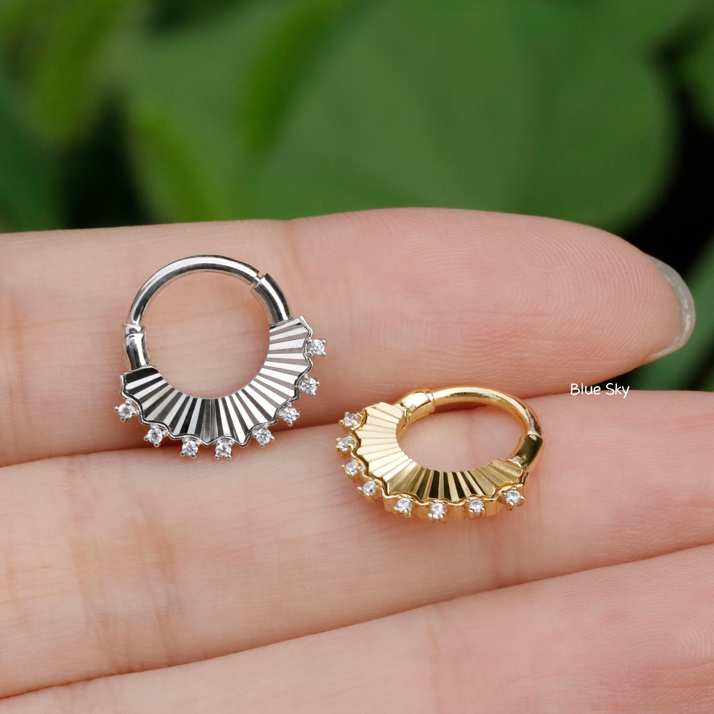 Moissanite Septum Ring Sterling Silver Plated 18K Gold/original Design ...